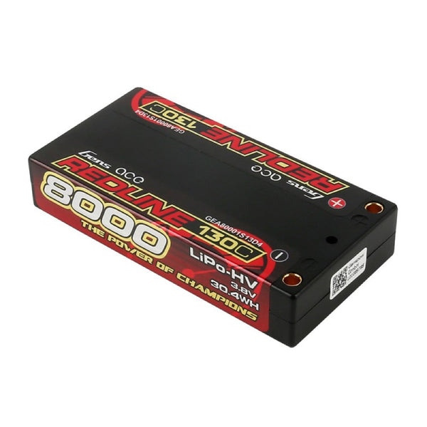 Gens Ace 3.8V 1S Redline 8000mAh 130C Hardcase/4mm bullet HV LiPo Batt ...