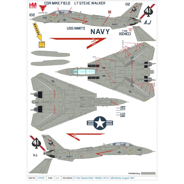 Hobbymaster 5256 1/72 F-14A Sukhoi Killer 160403 VF-41 USS Nimitz Augu ...