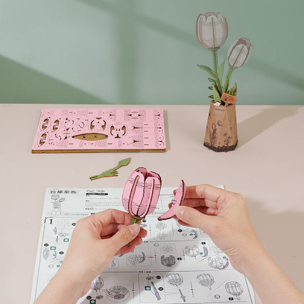 Robotime Wood Bloom Pink Tulip – Metro Hobbies