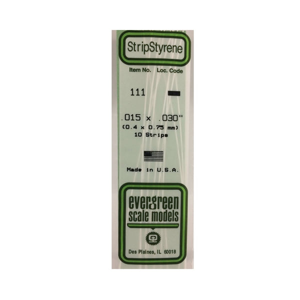 Evergreen 00111 Styrene Strips 0.015 x 0.030 x 14in / 0.38mm x 0.76mm x ...