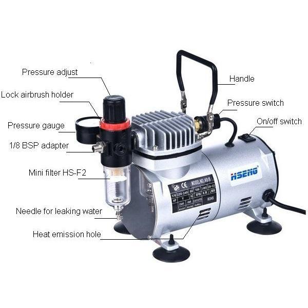 Hseng HS-AS18-2 Airbrush Compressor – Metro Hobbies