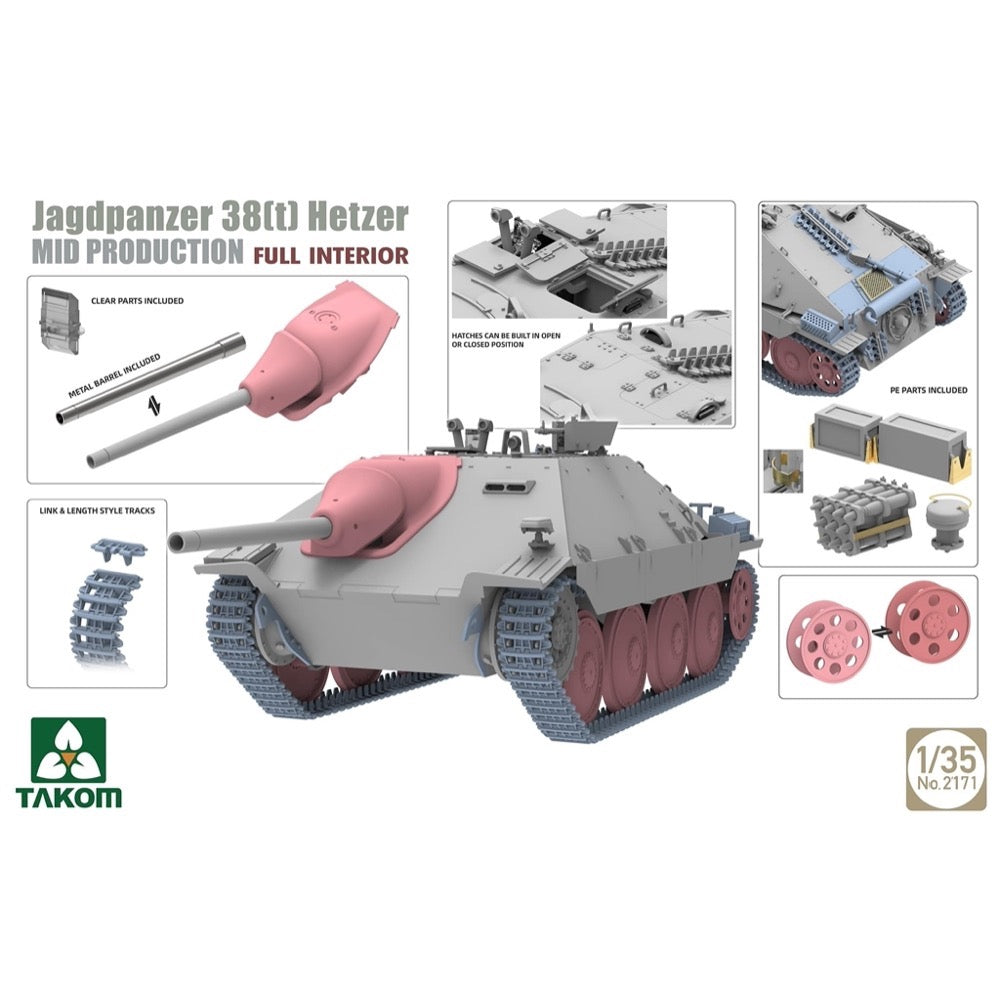 Takom 2171 1/35 Jagdpanzer 38(t) Hetzer Mid with Full Interior – Metro Hobbies