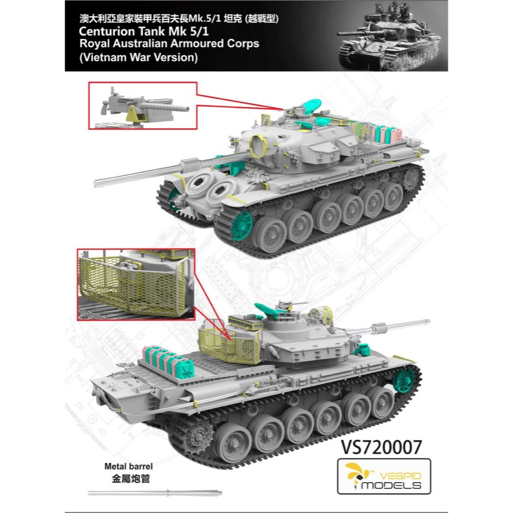 Vespid Models VS720007S 1/72 Centurion Tank Mk5/1 RAAC (Vietnam War Version) Deluxe Edition ...