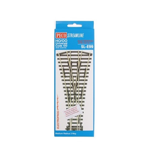 Peco SLE99 HO/OO Code 100 3 Way Medium Radius Turnout Electrofrog | Buy ...